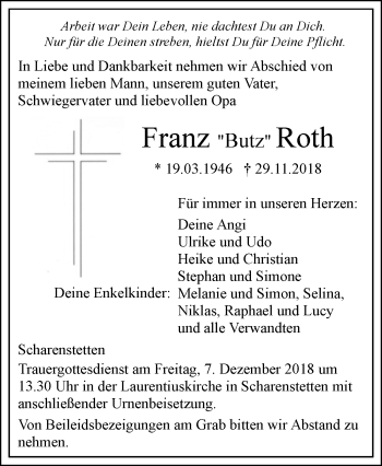 Traueranzeigen von Franz Roth | Südwest Presse Trauer