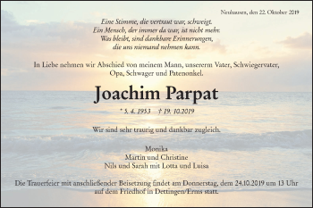 Traueranzeigen von Joachim Parpat | Südwest Presse Trauer