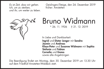 Traueranzeigen von Bruno Widmann | Südwest Presse Trauer