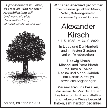 Traueranzeigen von Alexander Kirsch | Südwest Presse Trauer