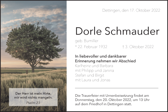 Traueranzeigen von Dorle Schmauder | Südwest Presse Trauer