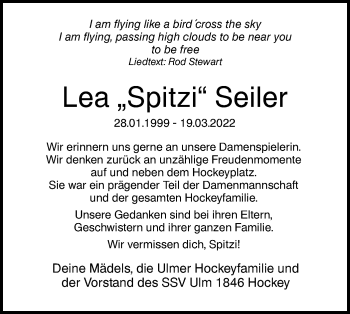 Traueranzeigen von Lea Seiler | Südwest Presse Trauer