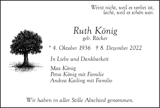 Traueranzeigen von Ruth König | Südwest Presse Trauer