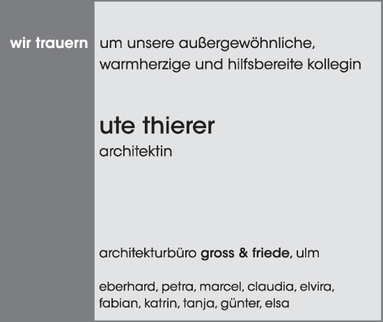 Traueranzeigen von Ute Thierer | Südwest Presse Trauer