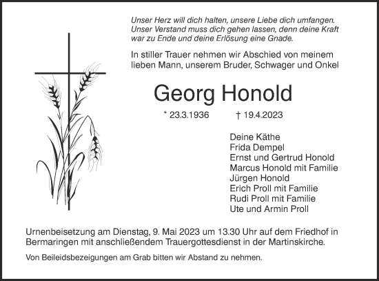 Traueranzeigen von Georg Honold | Südwest Presse Trauer