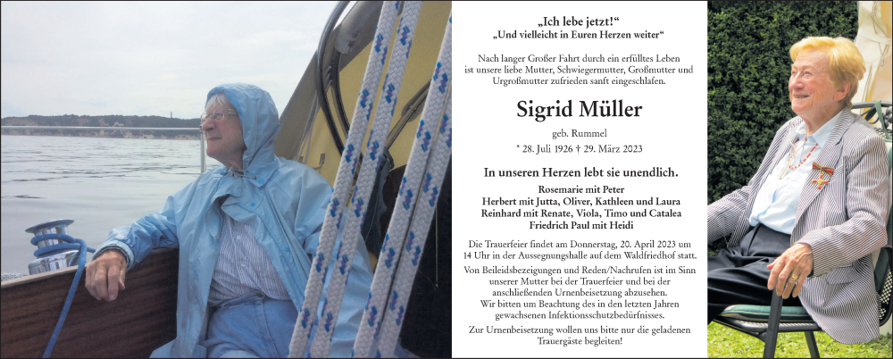 Traueranzeigen von Sigrid Müller | Südwest Presse Trauer
