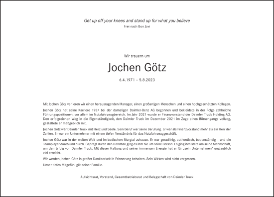 Traueranzeigen von Jochen Götz | Südwest Presse Trauer