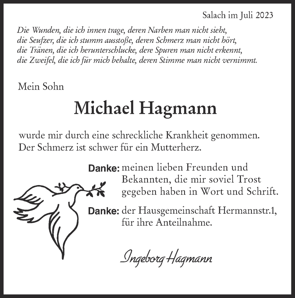 Traueranzeigen von Michael Hagmann | Südwest Presse Trauer