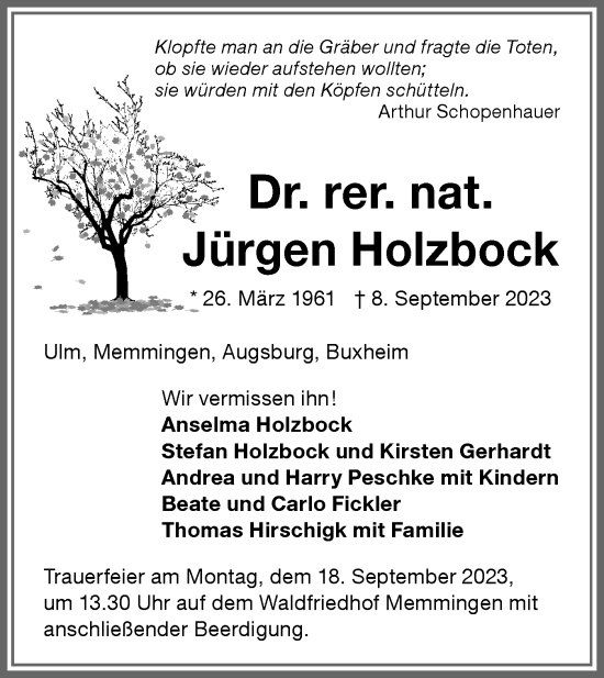 Traueranzeigen von Jürgen Holzbock | Südwest Presse Trauer