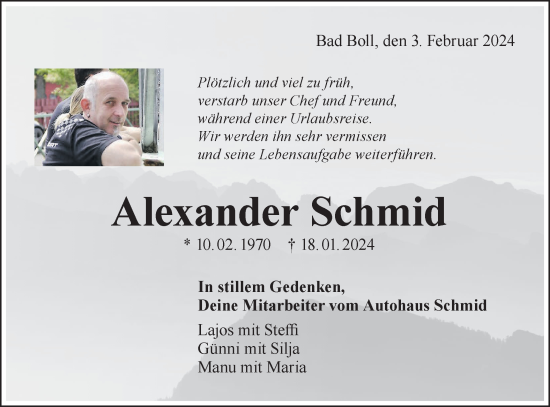 Traueranzeigen von Alexander Schmid | Südwest Presse Trauer