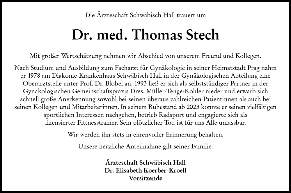 Traueranzeigen von Thomas Stech | Südwest Presse Trauer