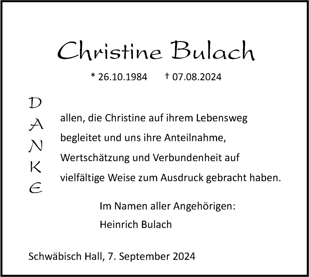 Traueranzeigen von Christine Bulach | Südwest Presse Trauer