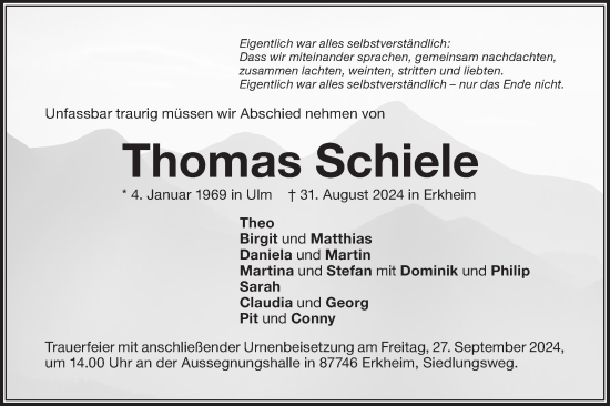 Traueranzeigen von Thomas Schiele | Südwest Presse Trauer