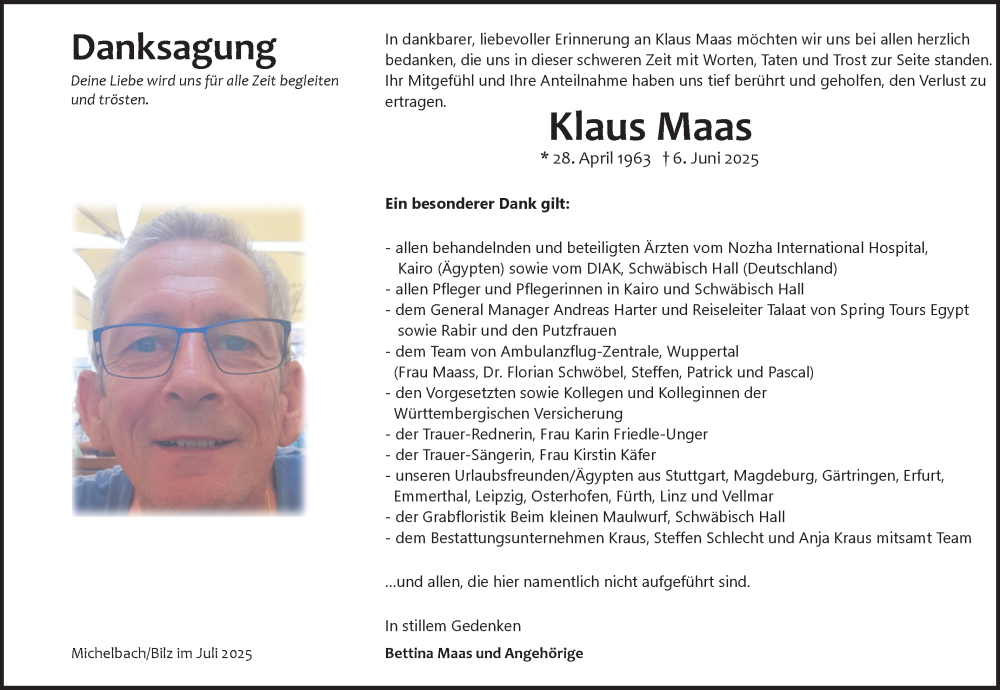Traueranzeigen von Klaus Maas | Südwest Presse Trauer
